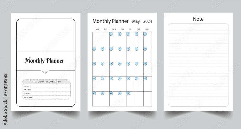 Editable monthly planner kdp Interior printable template design. Stock ...