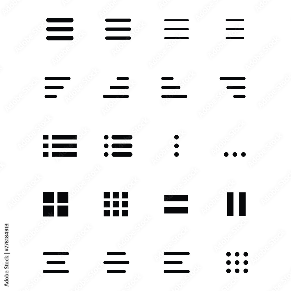 Set Menu Icons Vector . UI Design Elements. Website Navigation Icons for Mobile App and User ...