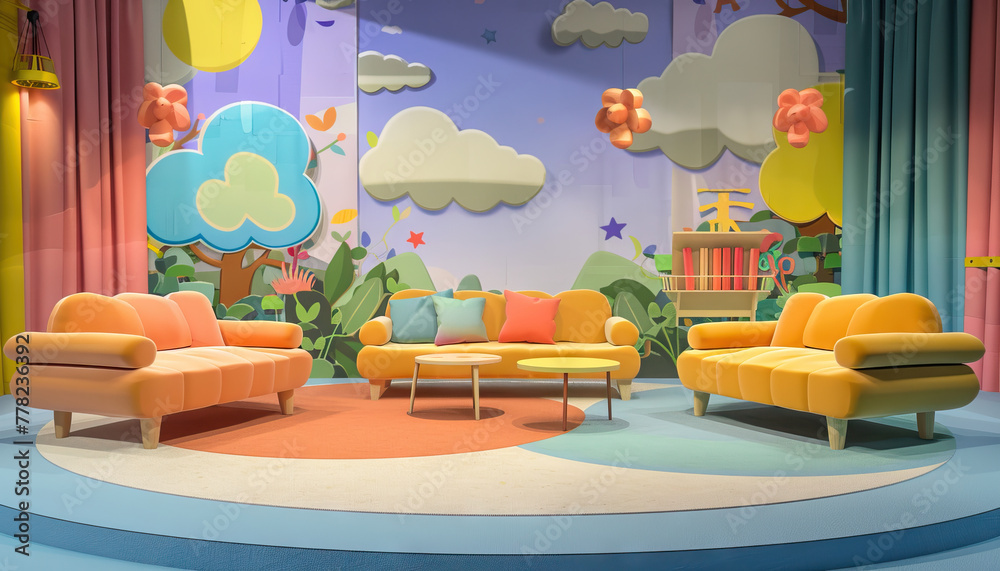 Kid Friendly Family Talk Show Set: A playful set with child-safe ...