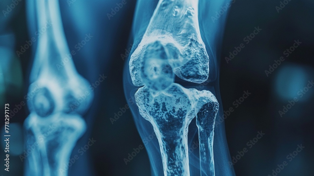 Osteoporosis in knee joint Xray, soft focus background, bone density ...
