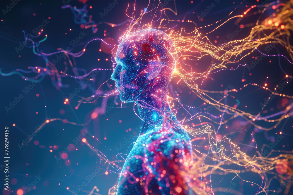 Realistic shot of An animated illustration showing the human body with ...