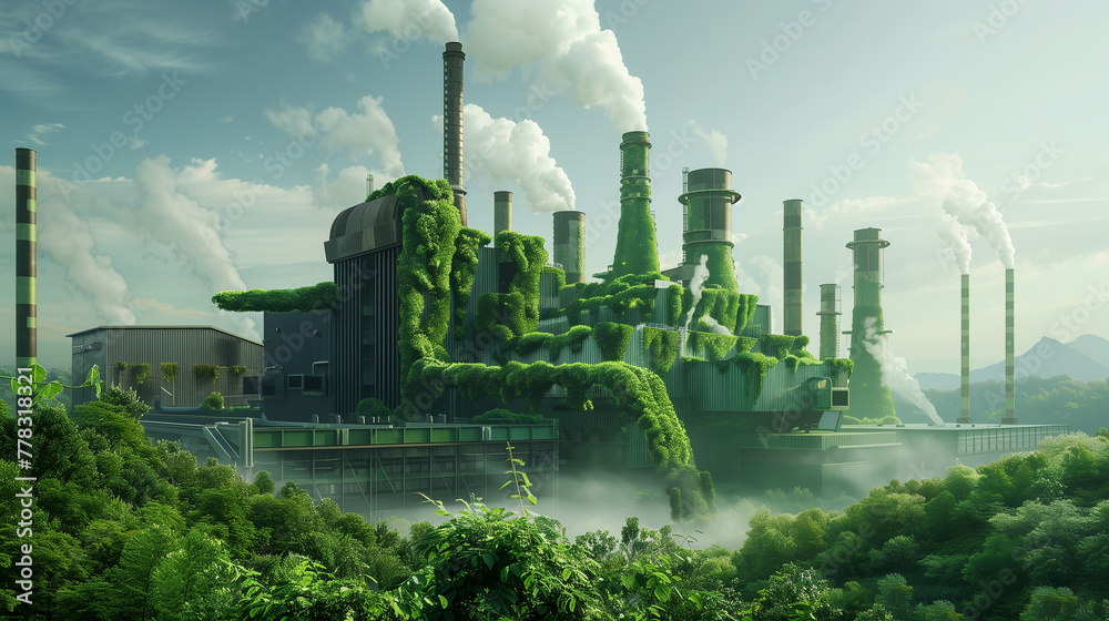 Green Energy Industrial Complex Among Forest . An industrial complex ...