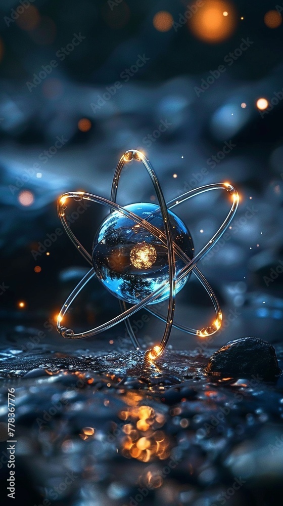 Picture an atom emitting a luminous, pearlwhite glow, its atomic ...