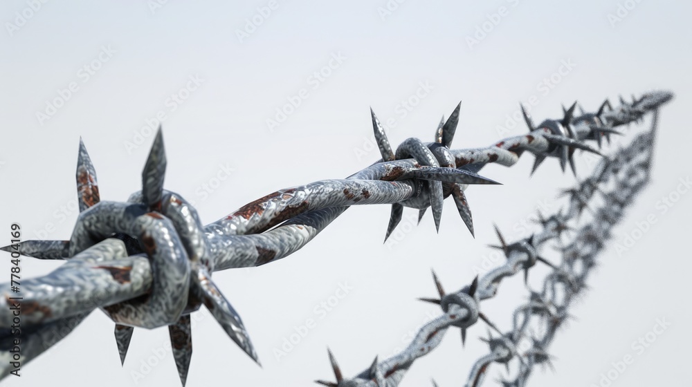 Breaking Barbed Wire Fence. Broken Border Spike Metal Steel Barbwire ...