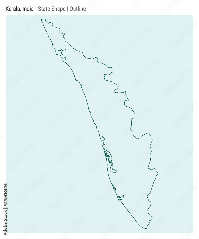 Kerala, India. Simple vector map. State shape. Outline style. Border of ...