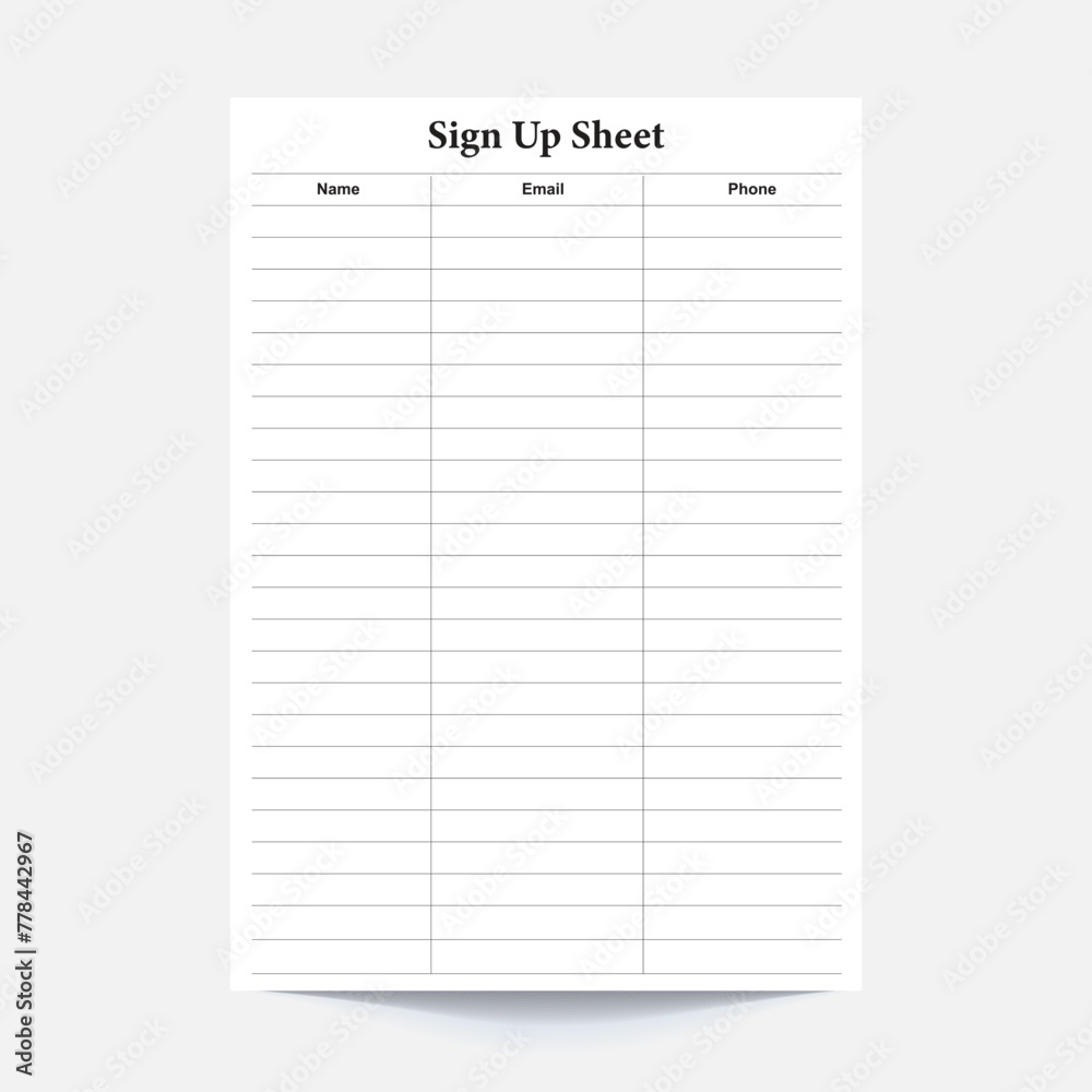 Vector de Stock sign in sheet template,sign up sheet template,sign up ...