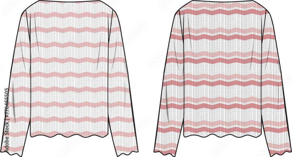 Women's Striped Scallop Hem Crochet Jumper. Technical fashion ...