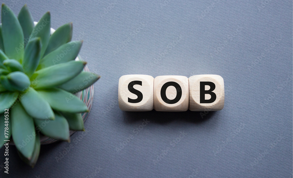 SOB - Shortness of breath symbol. Wooden cubes with words SOB ...
