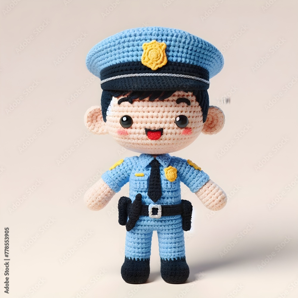 Ai Generated Crochet doll a Police cute excited funny smiling wearing ...