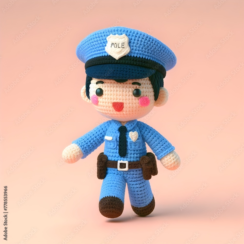 Ai Generated Crochet doll a Police cute excited funny smiling wearing ...
