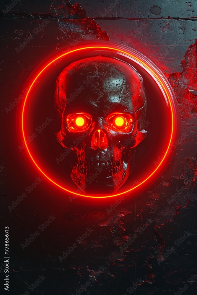 Stock-Illustration „Red glowing skull button, ominous warning, low ...