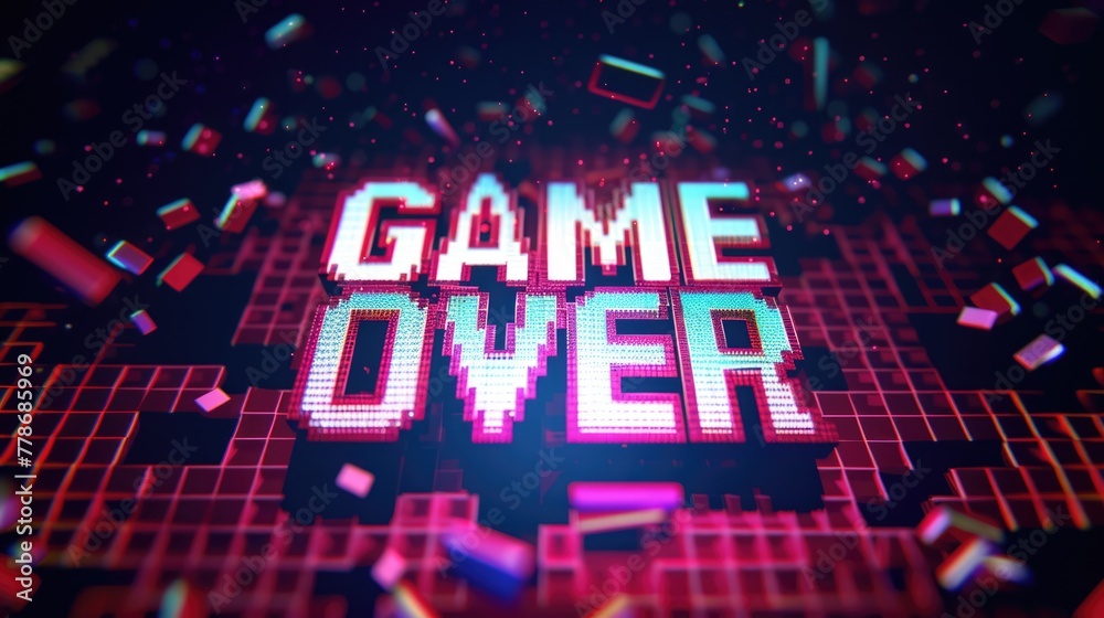 Game over Pixel art design. Arcade retro banner, digital pixel 8-bit ...
