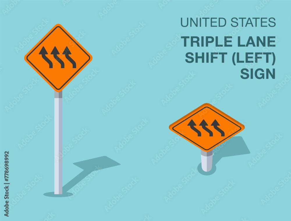 Traffic regulation rules. Isolated United States "triple lane shift to ...