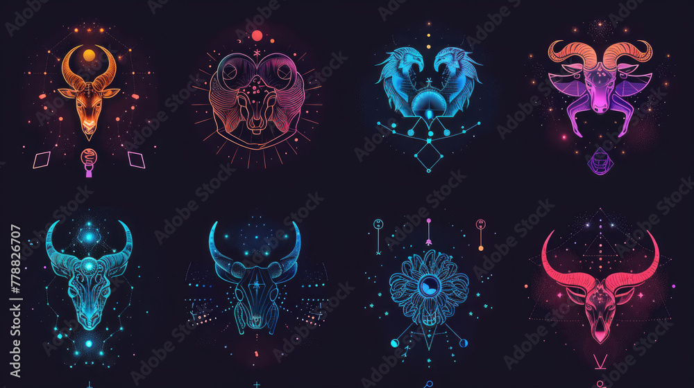 Collection of Zodiac Signs, Astrology Icons for Cosmic Guidance Stock ...