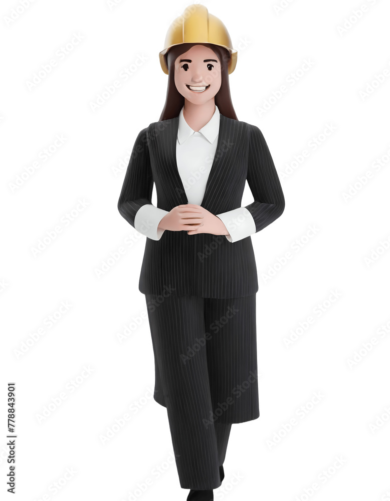 Animated image showing a confident female engineer dressed in a ...