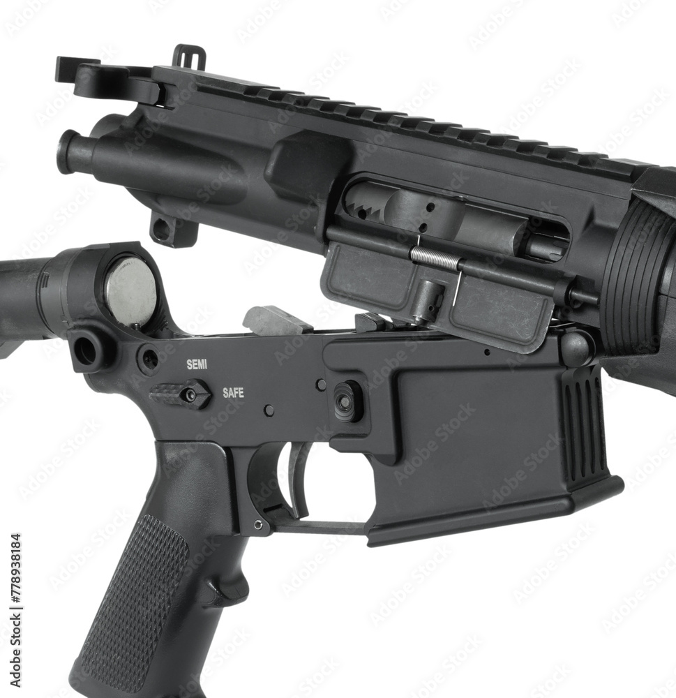 Receivers on an assault rifles being taken apart Stock Photo | Adobe Stock