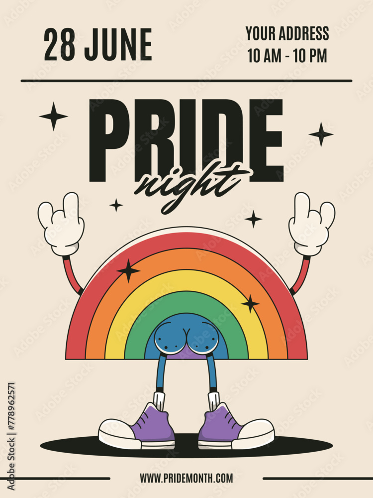 Pride party invitation template. Rainbow of lgbt colors in trendy retro ...