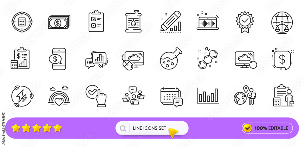 Checkbox, Payment and Green electricity line icons for web app. Pack of Teamwork, Payment ...