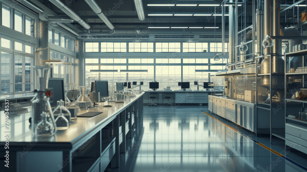 Foto de Stock A pharmaceutical process optimization laboratory with ...