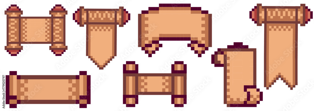 Manuscript template pixel 8 bit sprite. Papyrus scroll collection ...