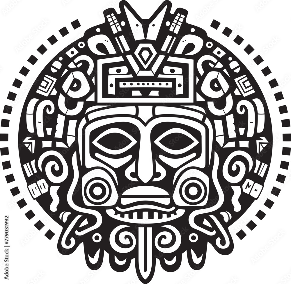 Vintage Tributes to Aztec Civilization Antique Drawing Icon Logos ...