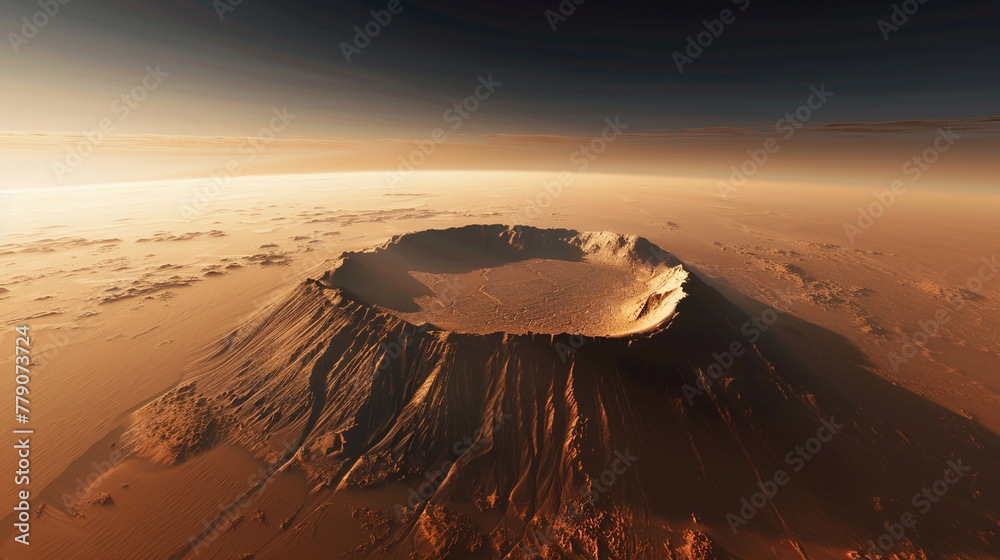 Stock image of a panoramic view from the top of Mars Olympus Mons, the ...