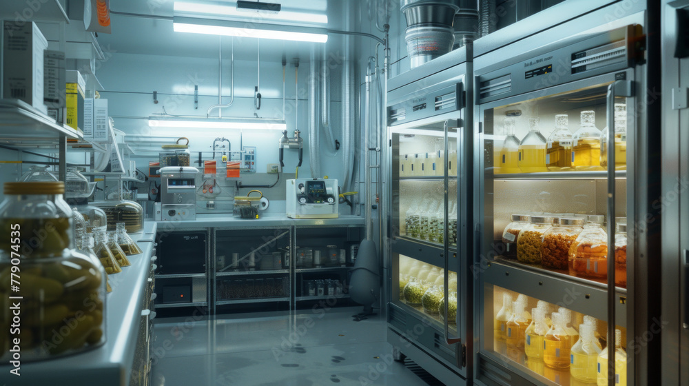 A modern food microbiology laboratory with incubators and microbial ...