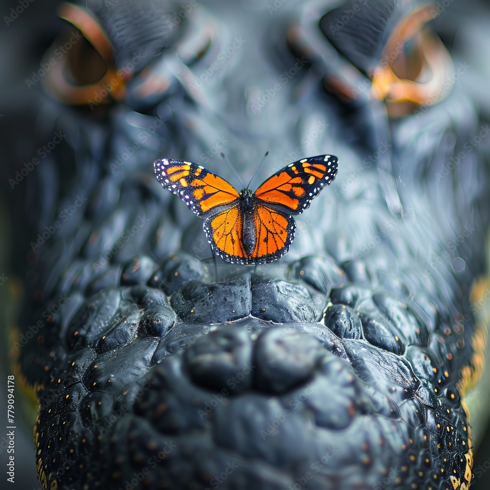 Alligator and butterfly, an amazing contrast between predator and ...