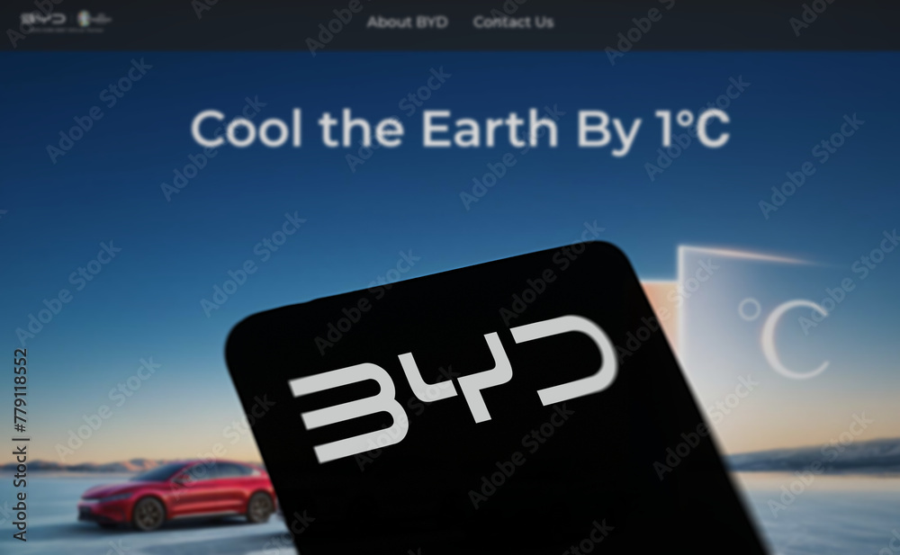 Dhaka, Bangladesh - 07 Apr 2024: Byd logo is displayed on smartphone ...