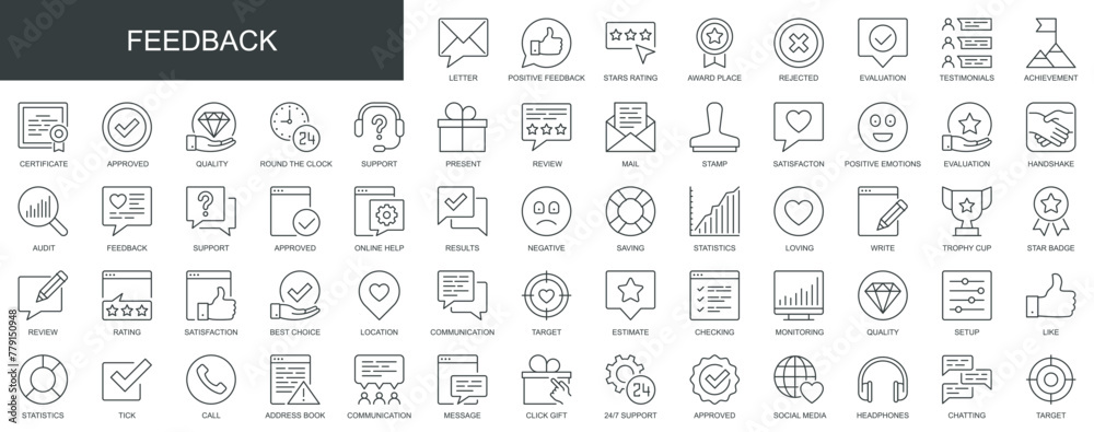 Feedback web icons set in thin line design. Pack of review, business ...