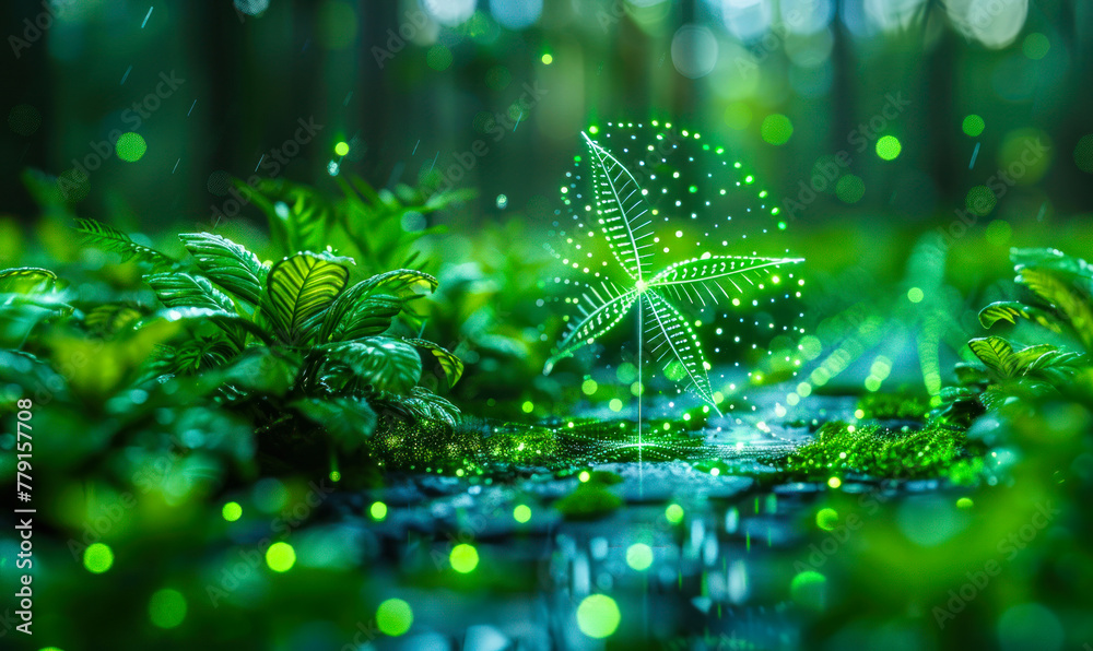 Glowing green icon with Net Zero & eco-friendly sustainability ...