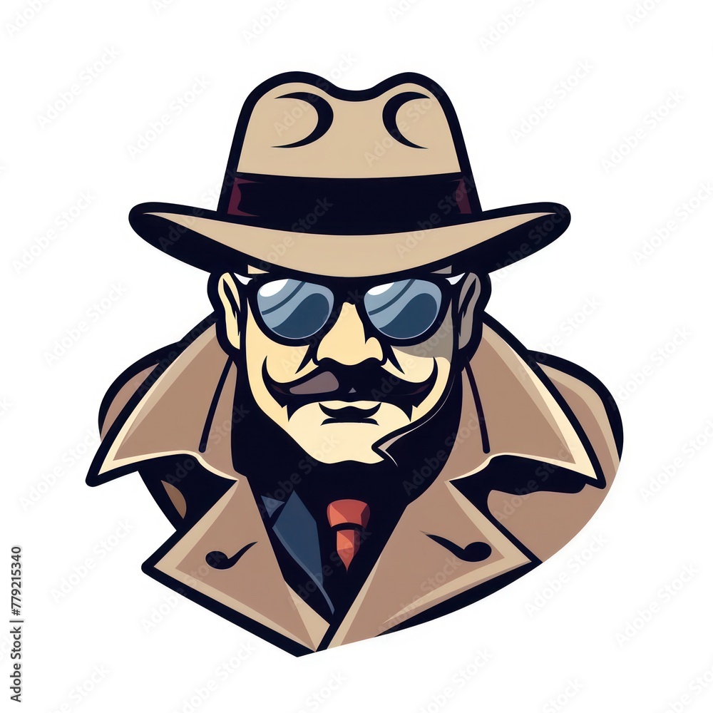 This image features a stylized illustration of a detective character ...