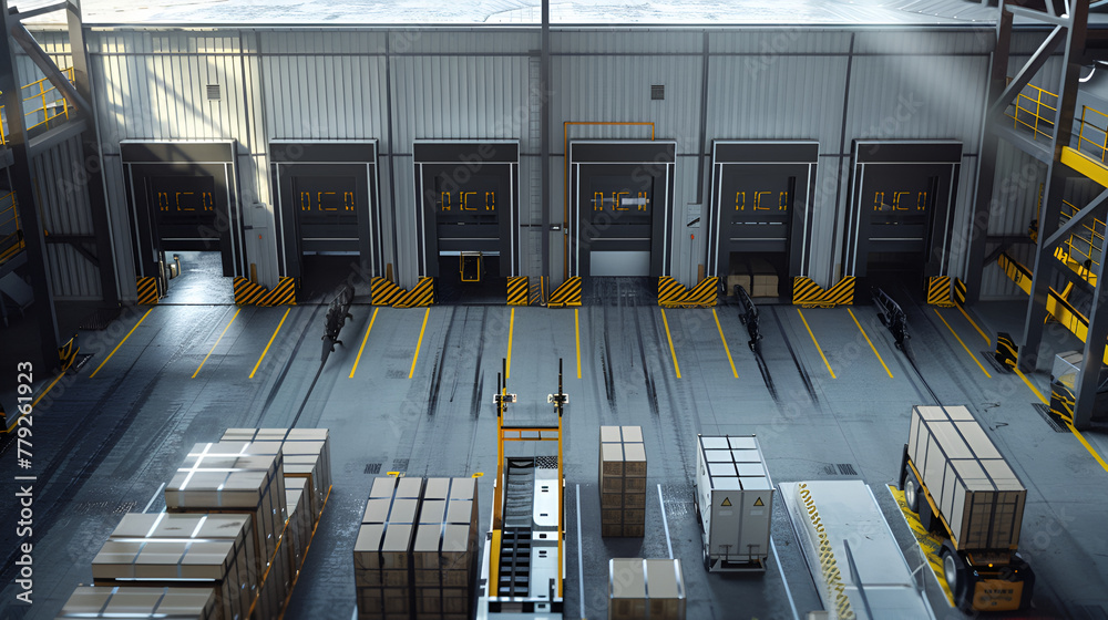 Aerial View of Loading Dock Operations with Levelers in Ultra-Realistic ...