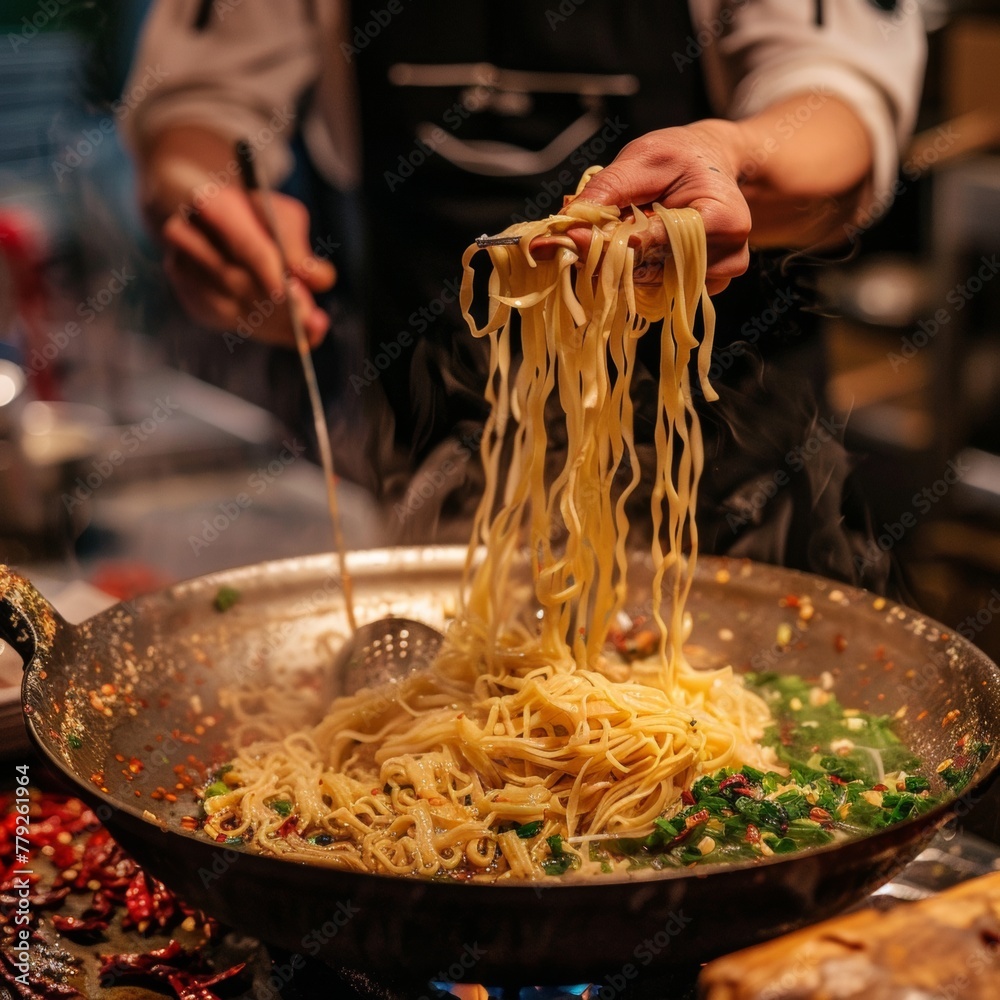 Biang Biang Noodles ancient technique Stock Illustration | Adobe Stock