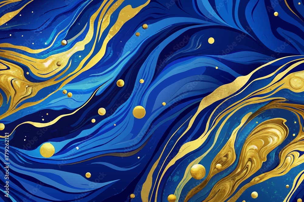 Blue marble and gold abstract background texture. Indigo ocean blue ...