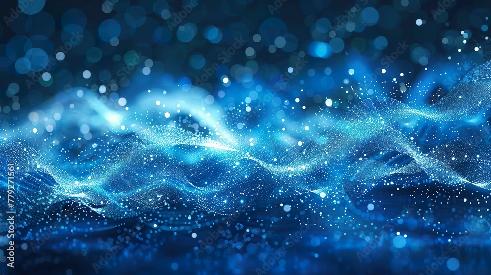 sign wave structure network image, blue background, colorful particles ...