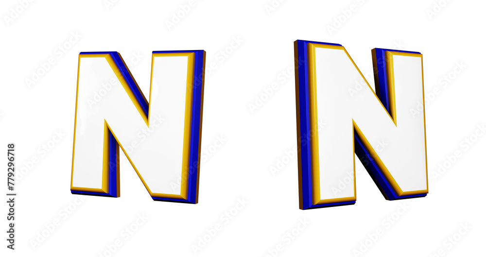 Ilustrace Letter N in 3D render, in two different perspectives and ...