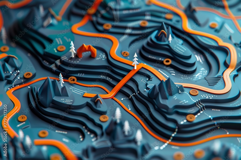 Infographic style map, vibrant color coding, detailed landmarks and ...