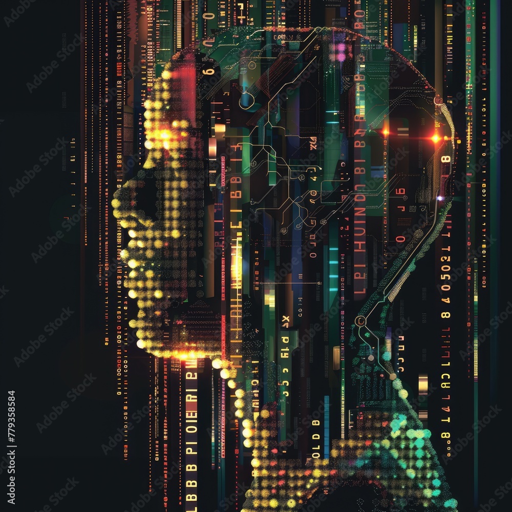 A digital art piece portraying a persons silhouette filled with ...