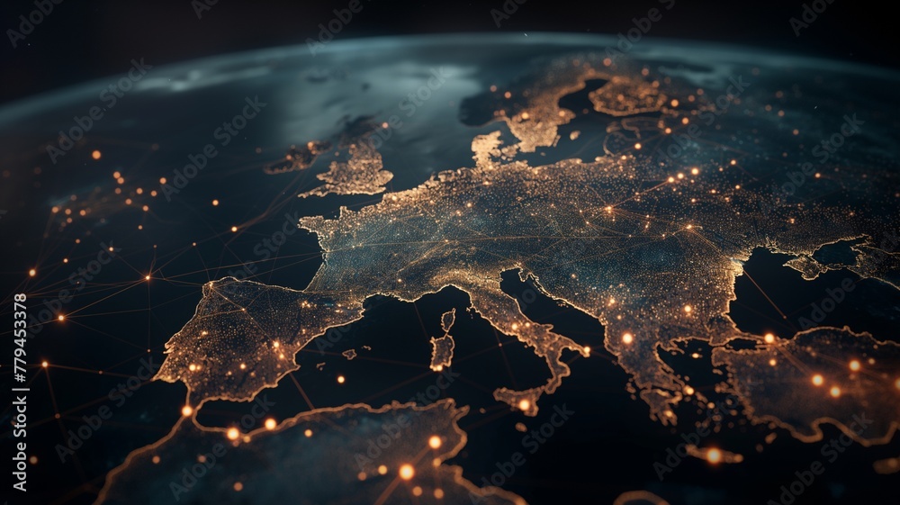 Digital map of Europe with lights and circuit layout.Generative AI ...