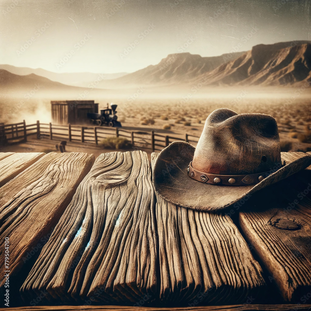 Spirit of Old West Reverie, Cowboy Hat Resting on Rustic Ranch Fence ...