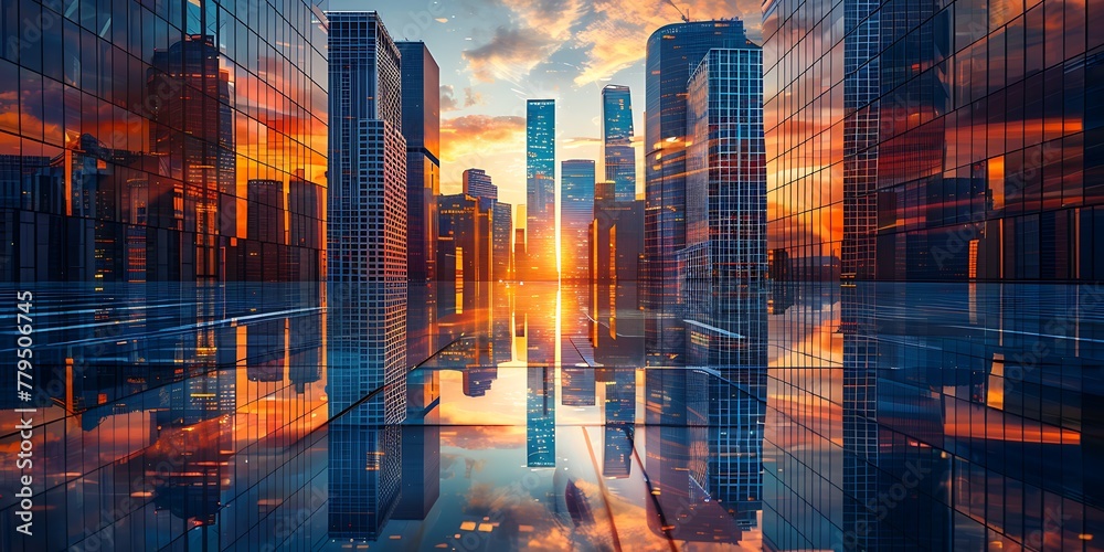 Captivating skyline of a modern metropolis at dusk, showcasing sleek ...