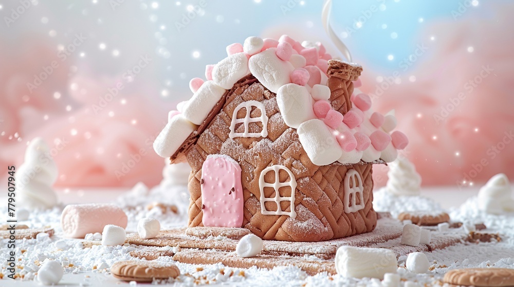 Cute house made of smores, marshmallow roof and chocolate walls, on a ...