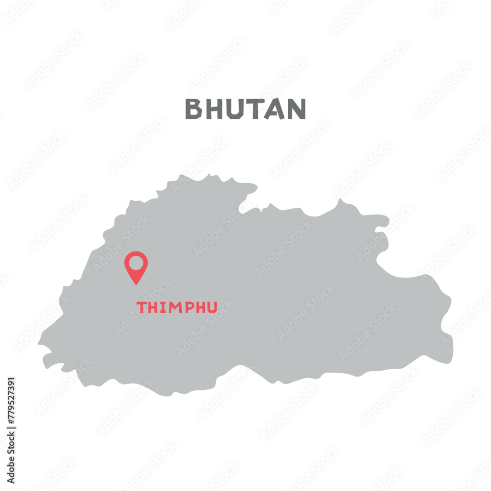 Bhutan vector map illustration, country map silhouette with mark the capital city of Bhutan ...