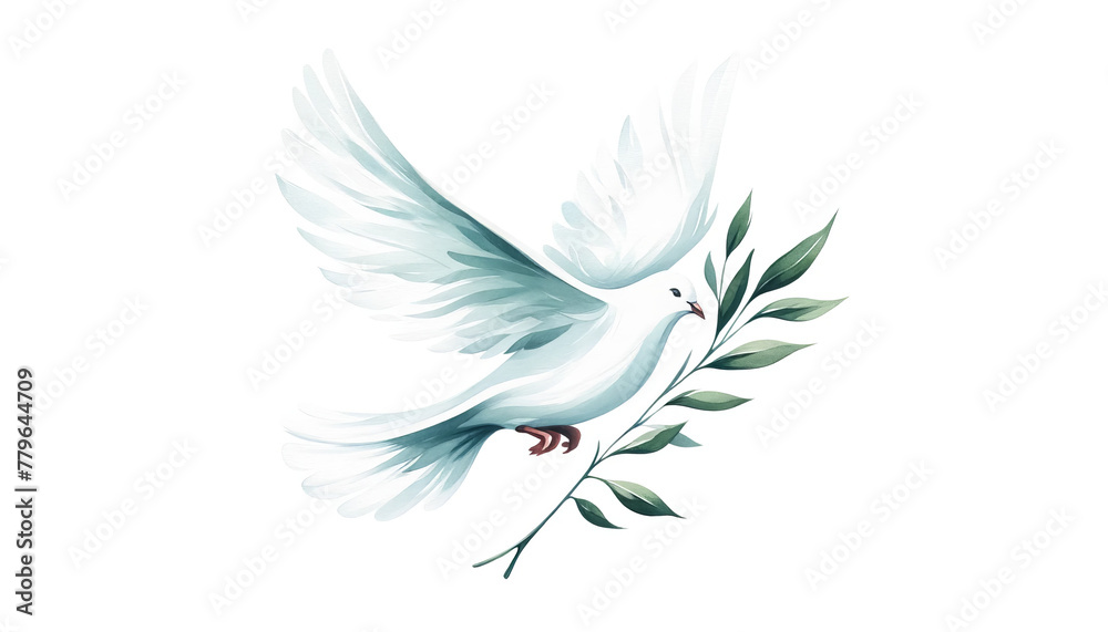 Elegant white dove in flight with an olive branch, symbolizing peace ...