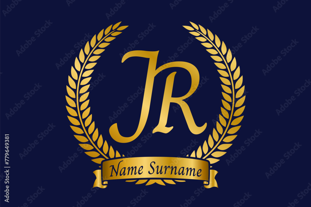 Initial letter J and R, JR monogram logo design with laurel wreath ...