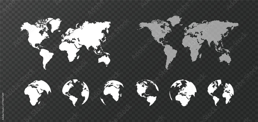Globe flat silhouette. Planet Earth continents vector set. World map ...