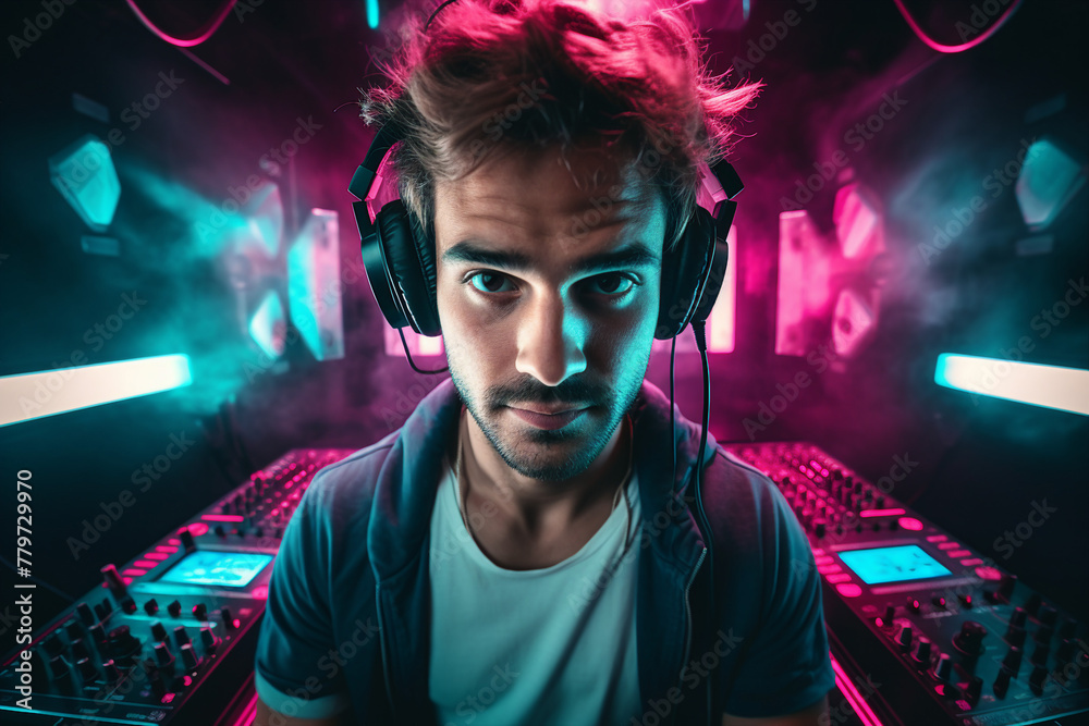 Nice deejay in da club turning dance music nightlife youth party ...