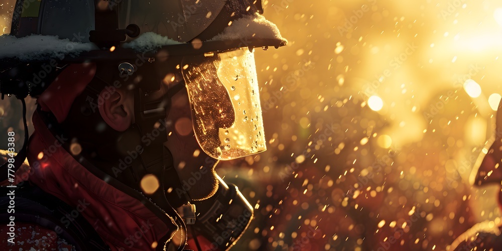 firefighters battling a blazing and fighting with fire flame in an ...