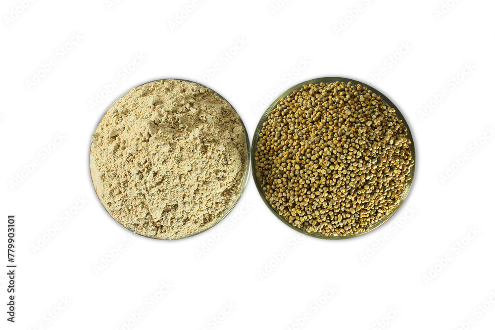 Foto de Stock pearl millet grain whole and flour in bowl also known in ...